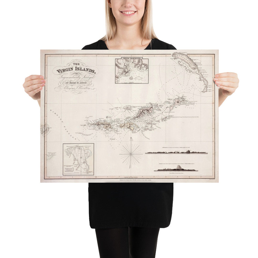 Old Virgin Islands Map (1821) US & British Caribbean Isles Atlas Poster ...