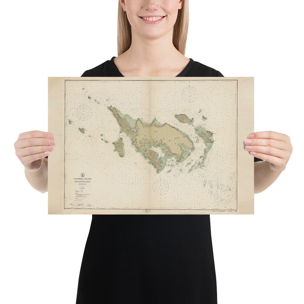 Old Culebra Puerto Rico Map (1914) Vintage Spanish Virgin Island Chart ...