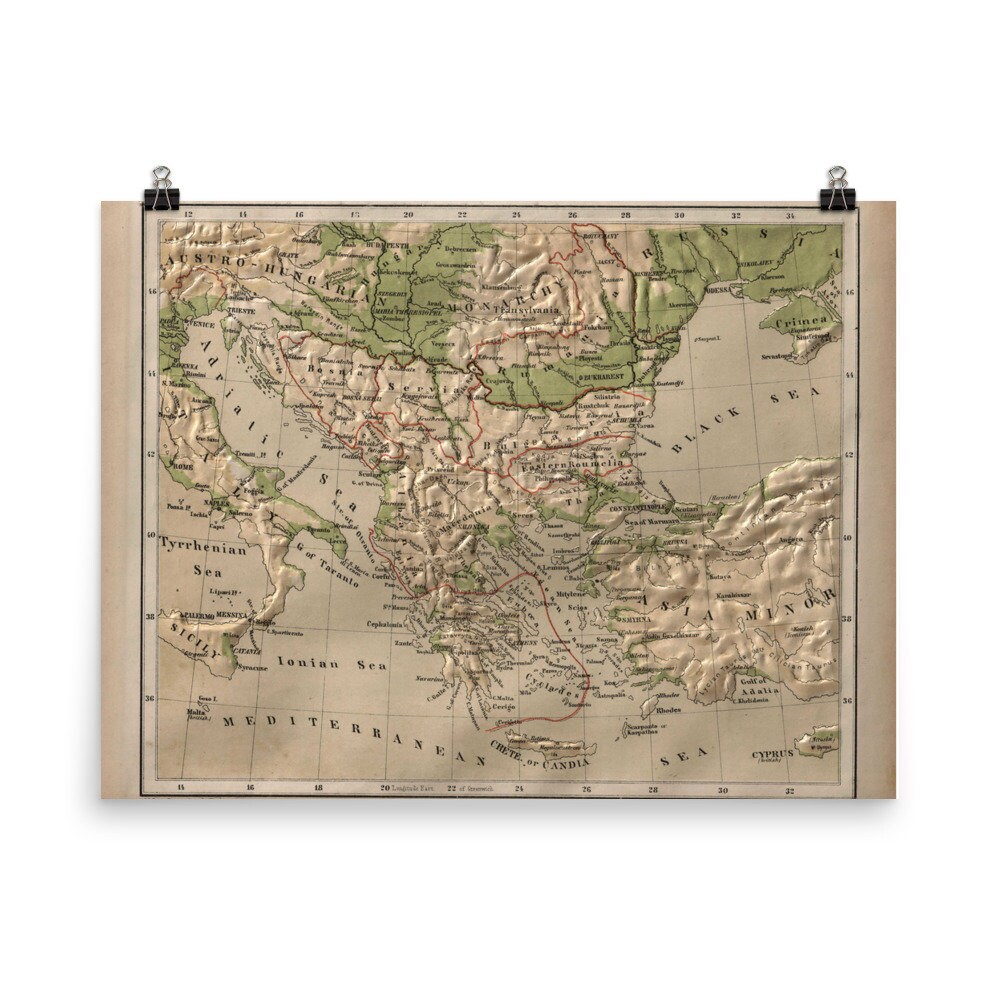 Vintage Greece Topography Map (1880) Old Greek Mountain Atlas Poster - Etsy