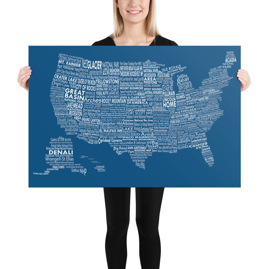 National Park Map US Typography Atlas Poster - Etsy Portugal