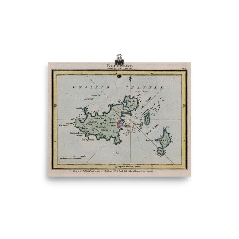 Old Guernsey Island Map 1801 Vintage English Channel Isle | Etsy