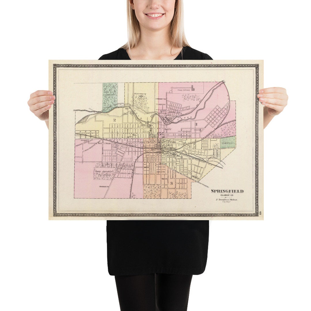 Old Springfield OH Map (1892) the Home City Ohio Vintage Atlas Poster ...