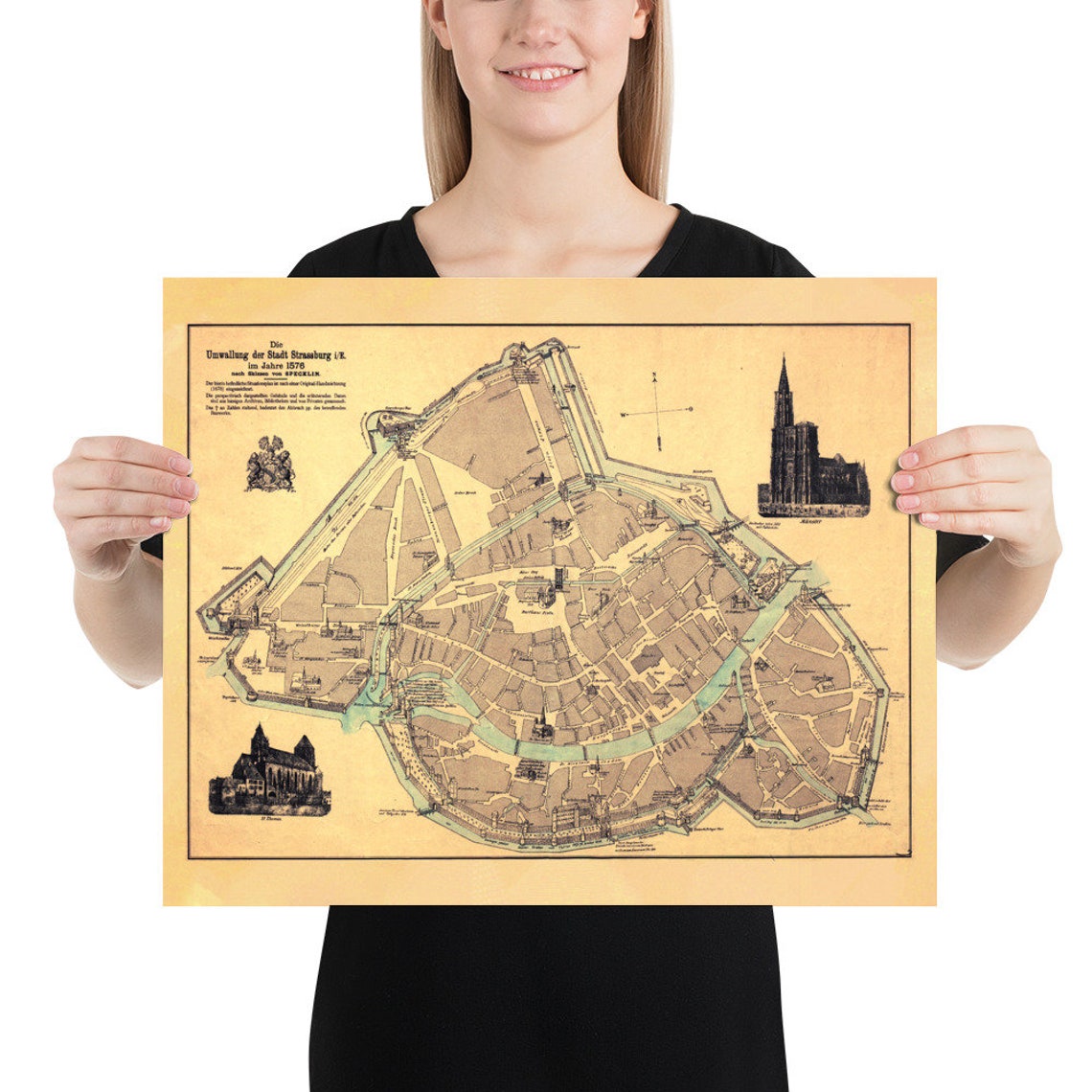 Old Strasbourg France Map (1890) Vintage Strossburig City Atlas Poster ...