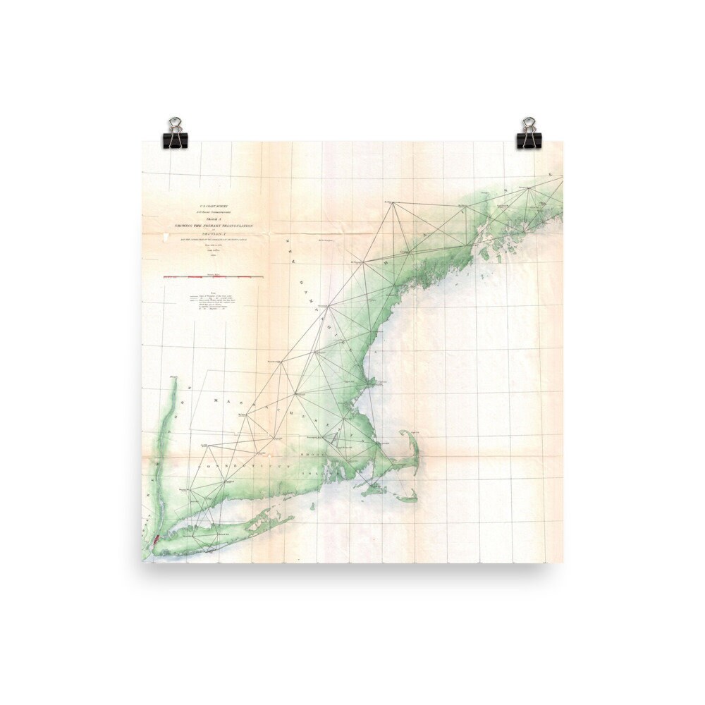 Old New England Coast Map (1864) Vintage New Englander Nautical Atlas ...