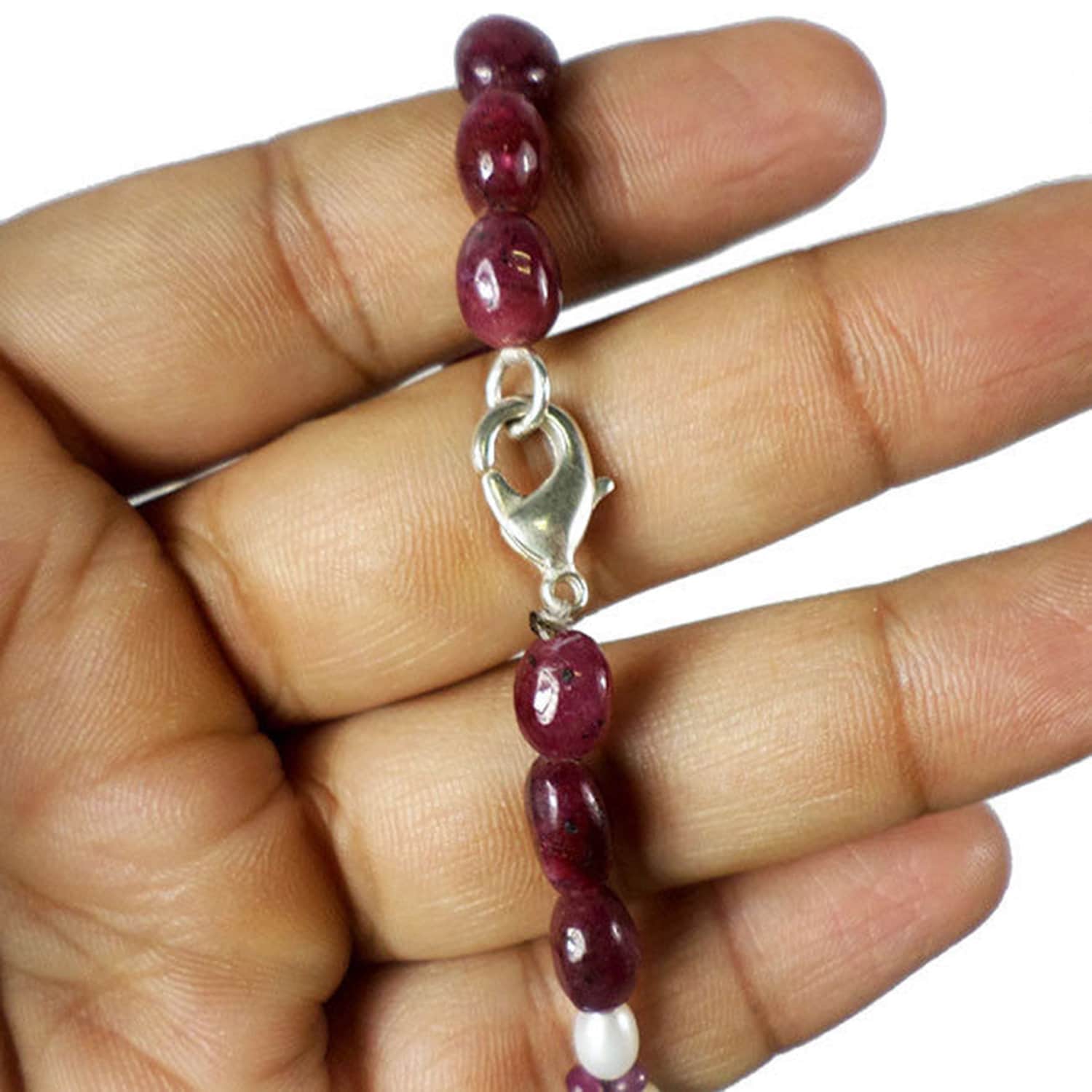 27 Long Natural Red Ruby & Pearl Necklace w Earring | Etsy