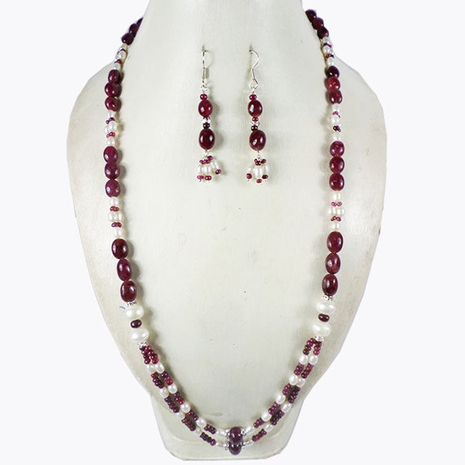 27 Long Natural Red Ruby & Pearl Necklace w Earring | Etsy