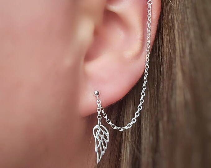 Sterling Silver Feather Helix Cartilage Earring. Single Earring. 925 ...
