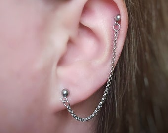 Sterling Silver Star Charm Helix Cartilage to Lobe Double Chain Double ...