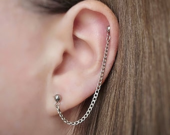 Helix to Ear Lobe Piercing Chain, Helix to Lobe Chain, Cartilage to ...