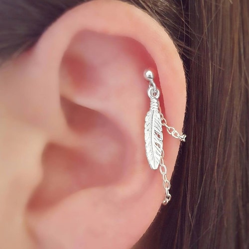 Sterling Silver Feather Helix Cartilage Earring. Single - Etsy UK