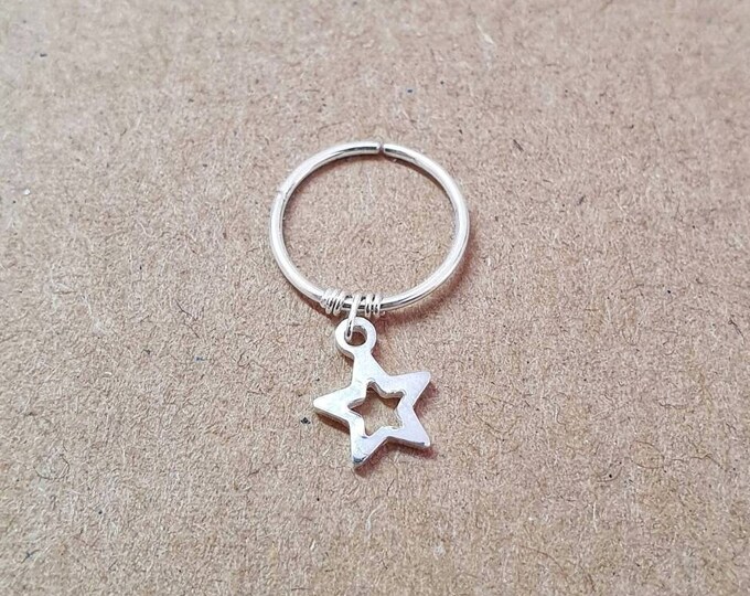 Sterling Silver Star Helix Cartilage Hoop Earring. Single Earring. 925 ...