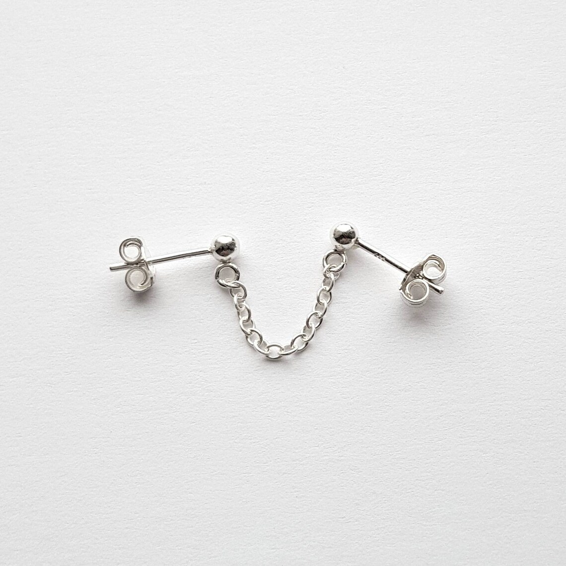 Sterling Silver Double Lobe Chain Earring. Connected Earring Single ...