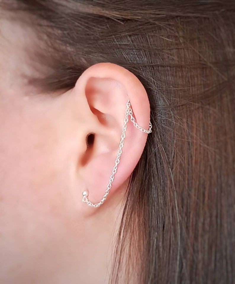 Sterling Silver Helix Cartilage to Lobe Double Chain Double - Etsy
