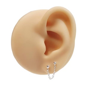 Sterling Silver Double Lobe Chain Earring. Connected Earring - Etsy