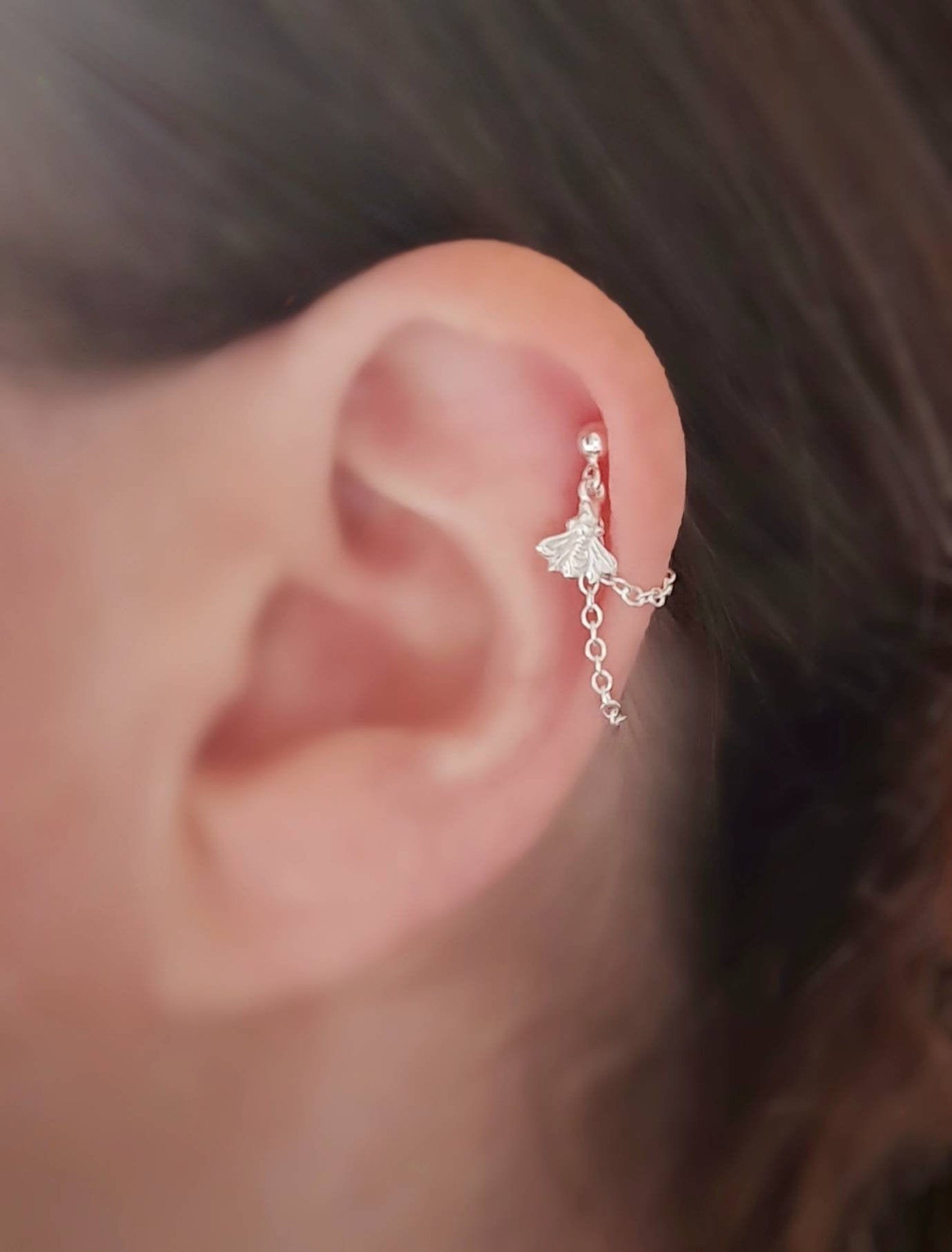 Sterling Silver Helix Cartilage Bee Charm Earring. Single Earring. 925 ...