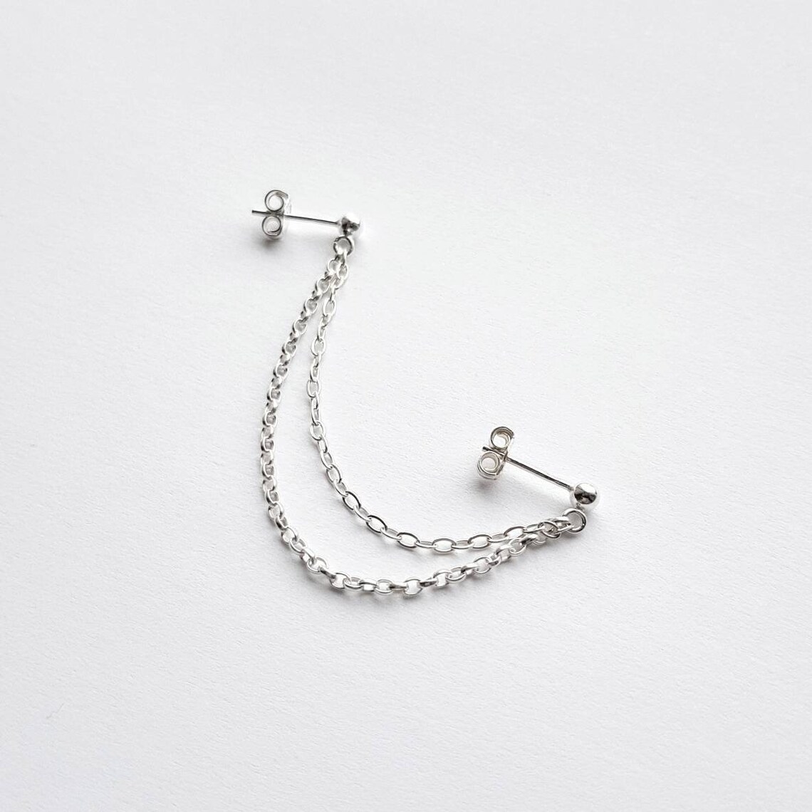 Sterling Silver Helix Cartilage to Lobe Double Chain Double Piercing ...