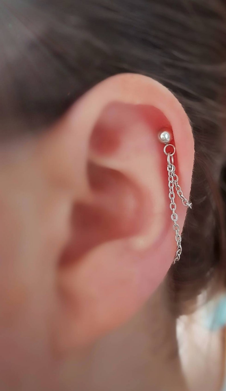 Helix Cartilage Earring. Stainless Steel Trace Chain Single - Etsy UK