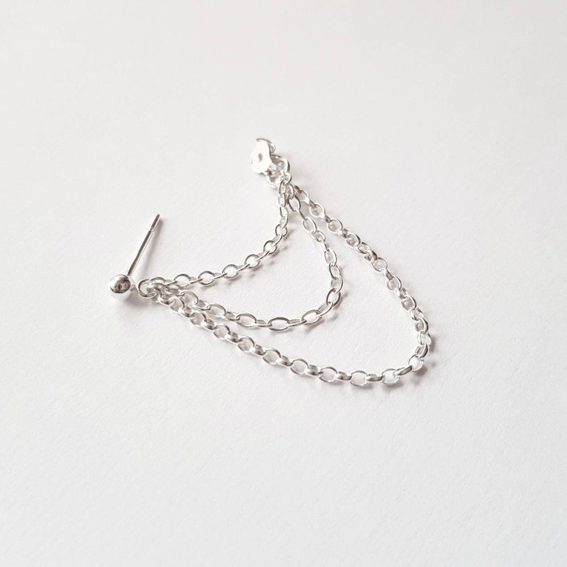 Sterling Silver Helix Cartilage Earring Triple Chain Earring Etsy Uk
