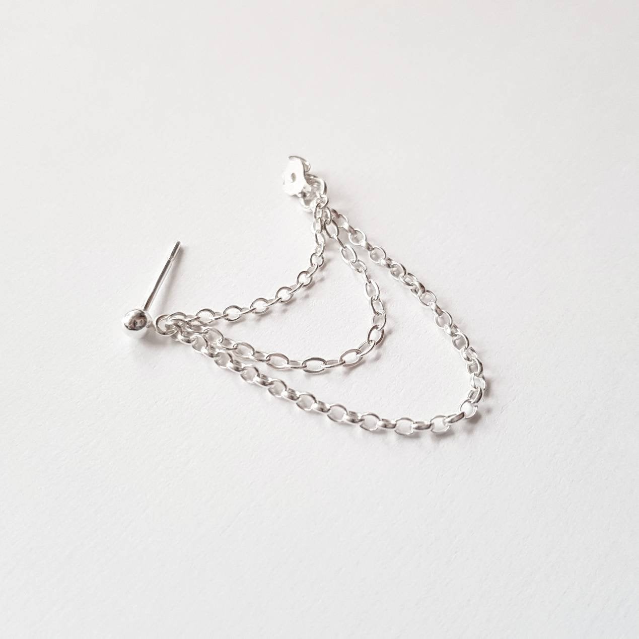 Sterling Silver Helix Cartilage Earring. Triple Chain Earring. - Etsy