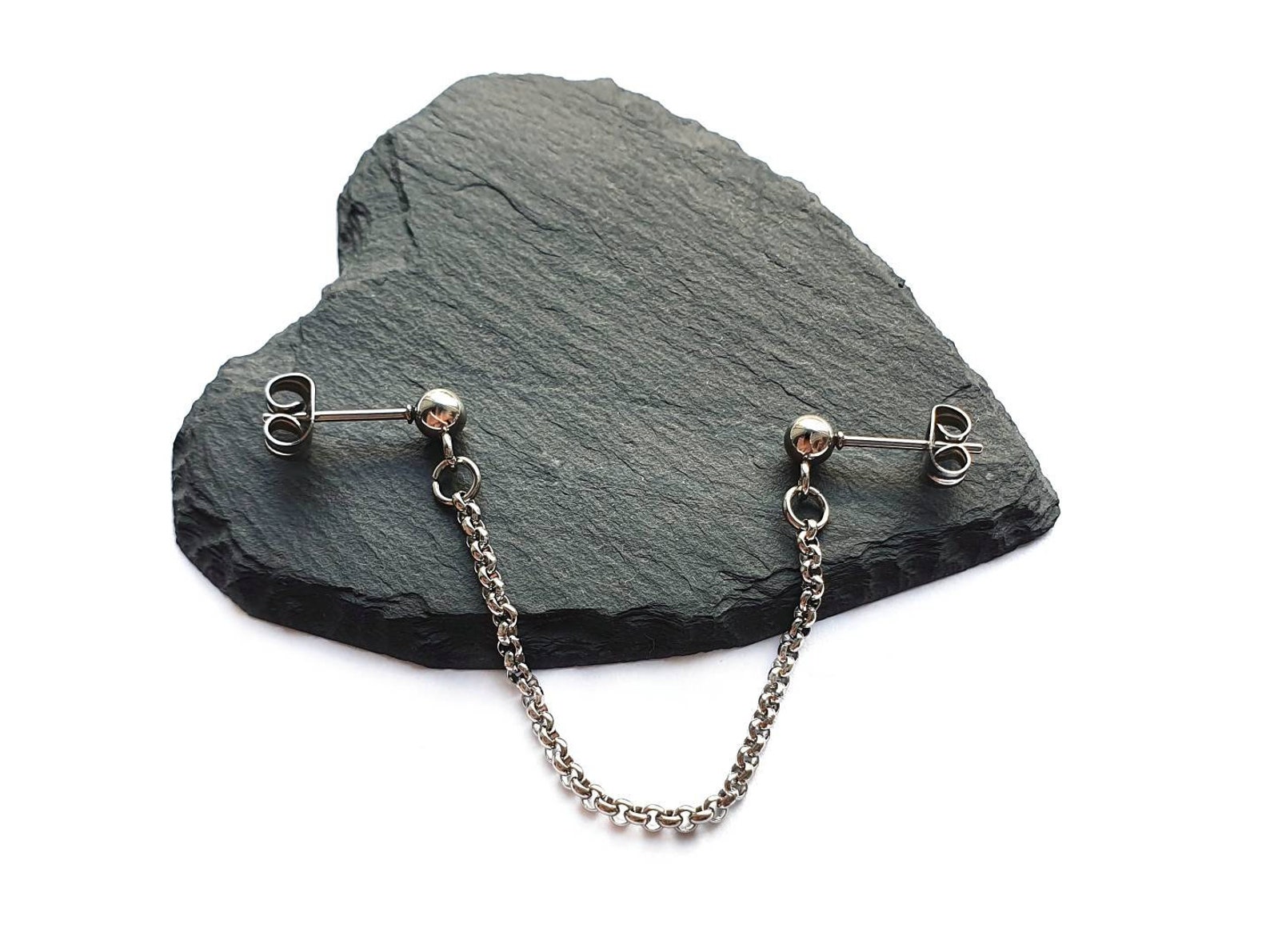 Helix Cartilage to Lobe Stainless Steel Silver Chain Double Piercing ...