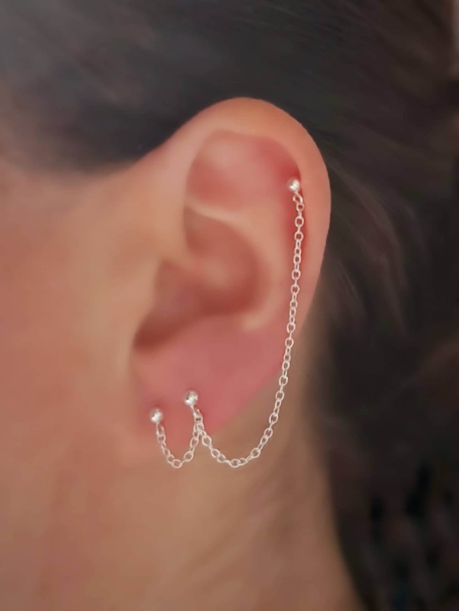 Sterling Silver Helix Cartilage to Double Lobe Earring. Triple Stud ...