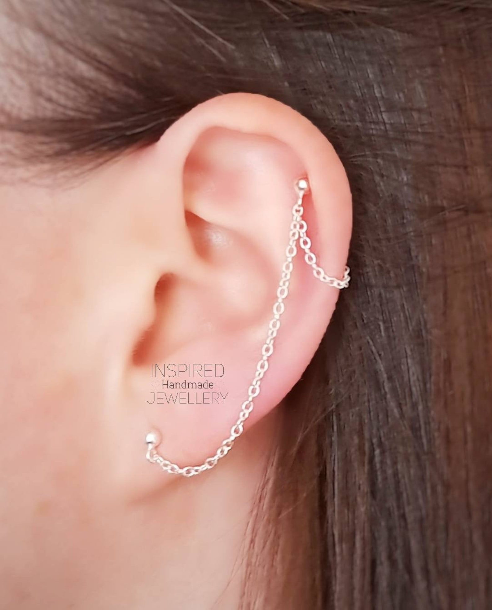 Sterling Silver Helix Cartilage to Lobe Double Chain Double - Etsy