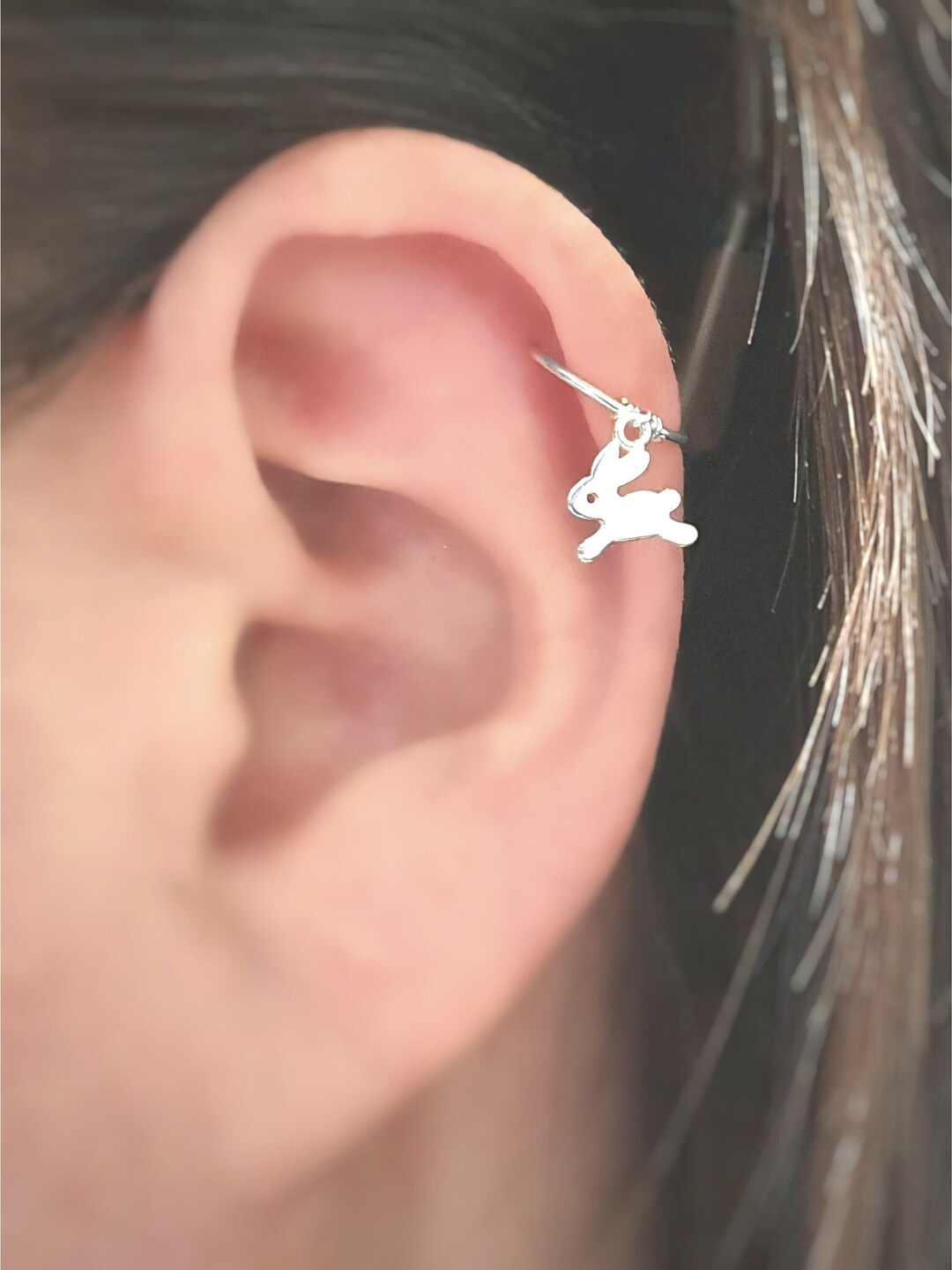Rabbit Bunny Helix Cartilage Hoop. Sterling Silver. 20g 18g 16g. 8mm ...