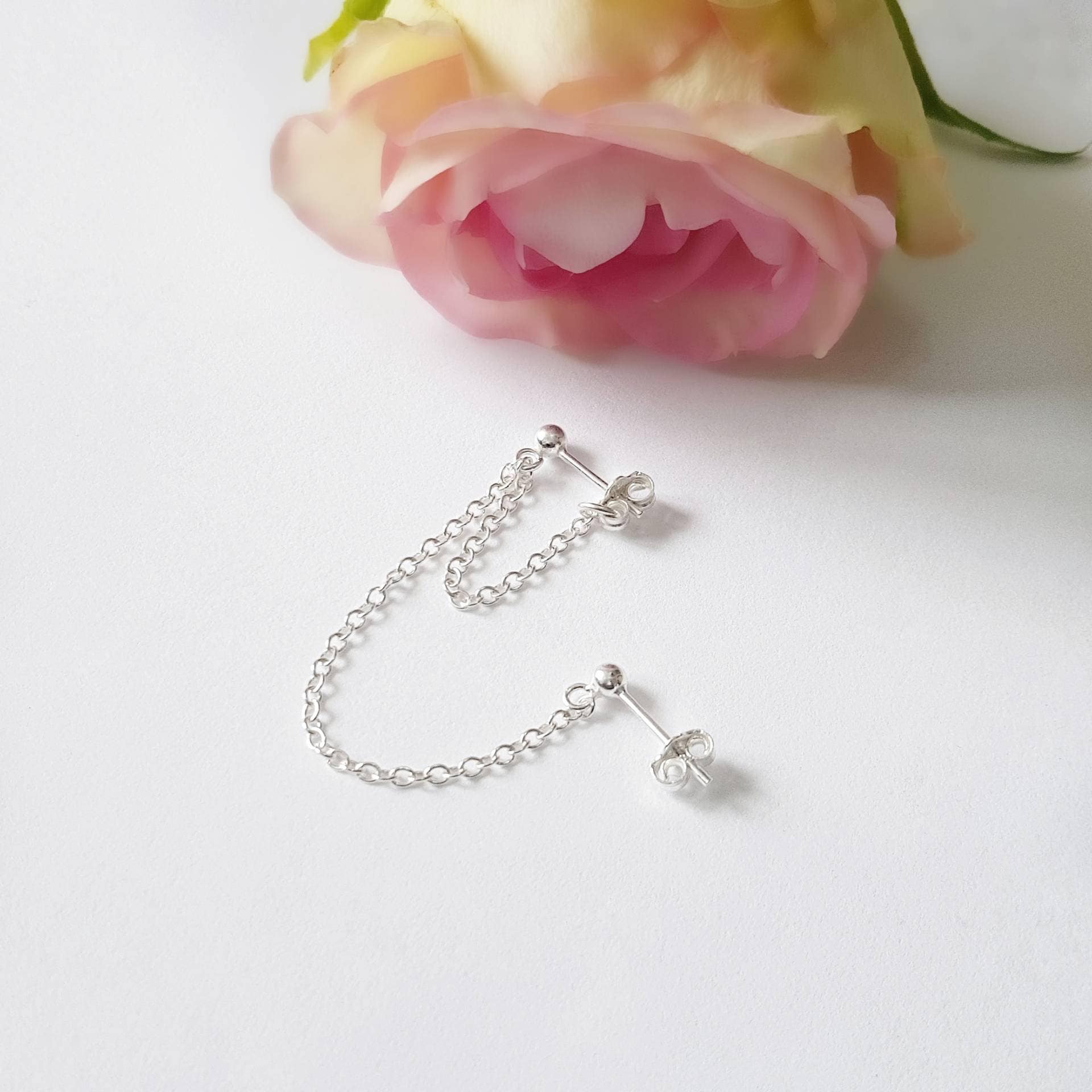 Sterling Silver Helix Cartilage to Lobe Double Chain Double - Etsy