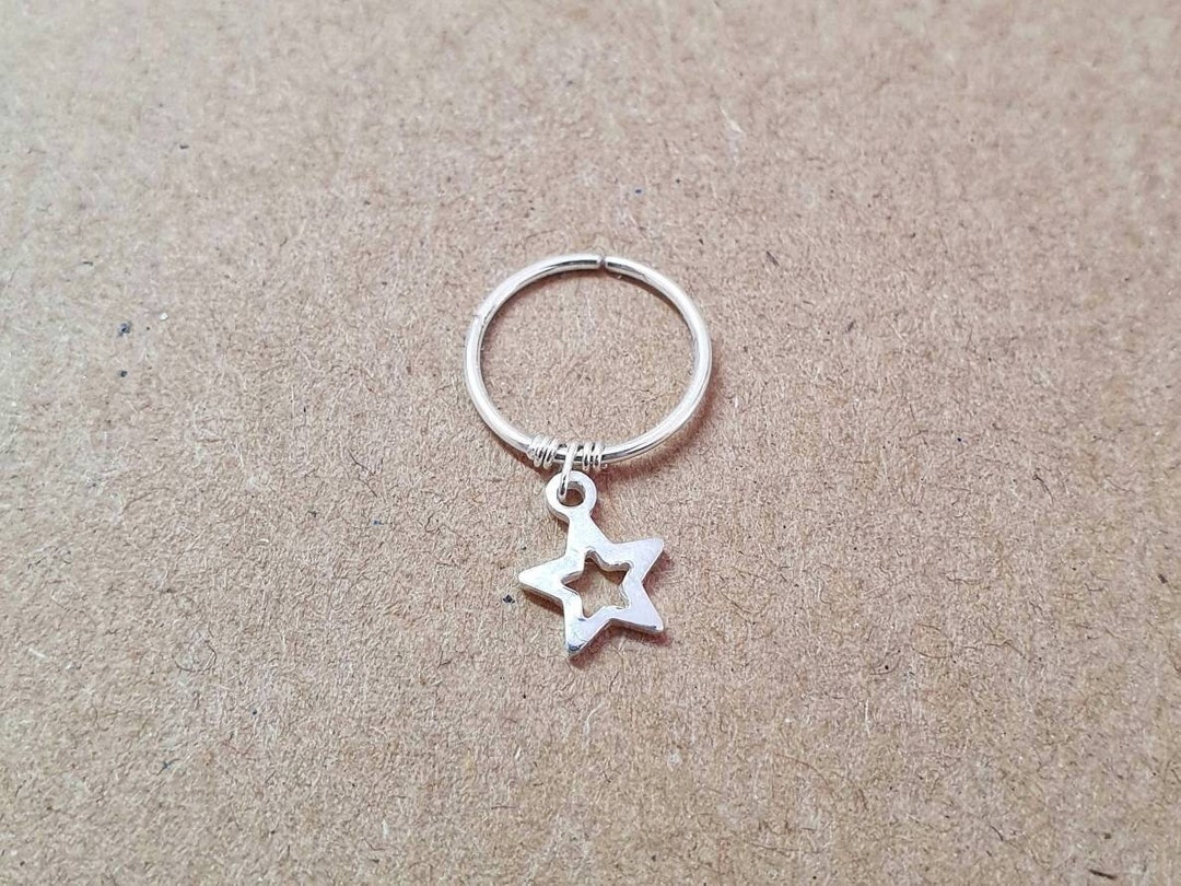 Sterling Silver Star Helix Cartilage Hoop Earring. Single Earring. 925 ...