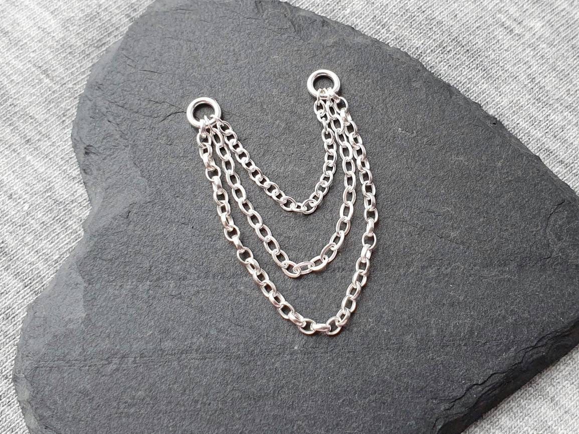 925 Sterling Silver Triple Chain for Helix Cartilage Barbell - Etsy UK