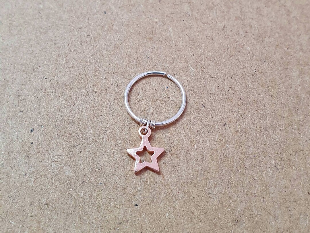 Sterling Silver Hoop With Rose Gold Star Helix Cartilage Hoop Earring ...