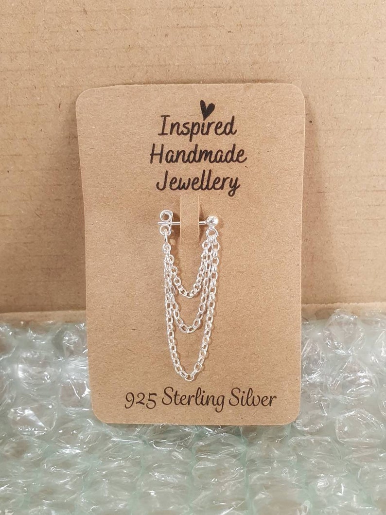 Sterling Silver Helix Cartilage Earring Triple Chain Earring Etsy
