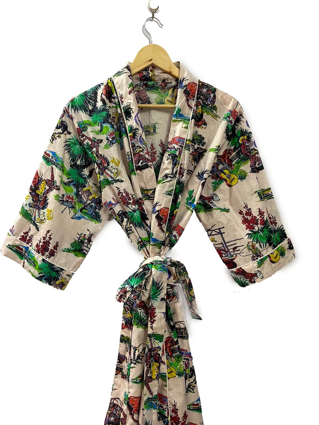 Cowboy Print Cotton Kimono Robe: Soft Boho Bath Wrap - Etsy