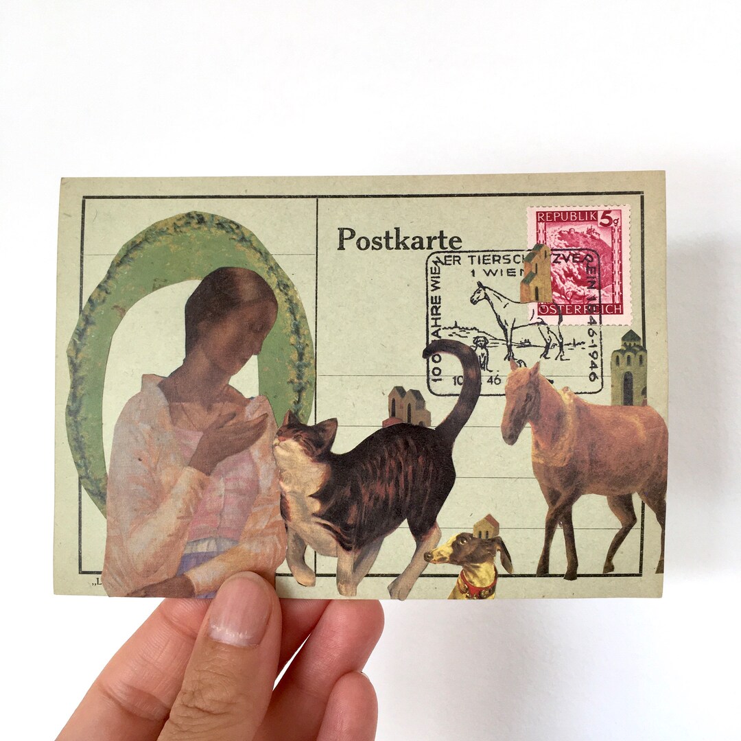 Surreal Collage Art on Vintage Postcards, Various Pieces, 1940s ...