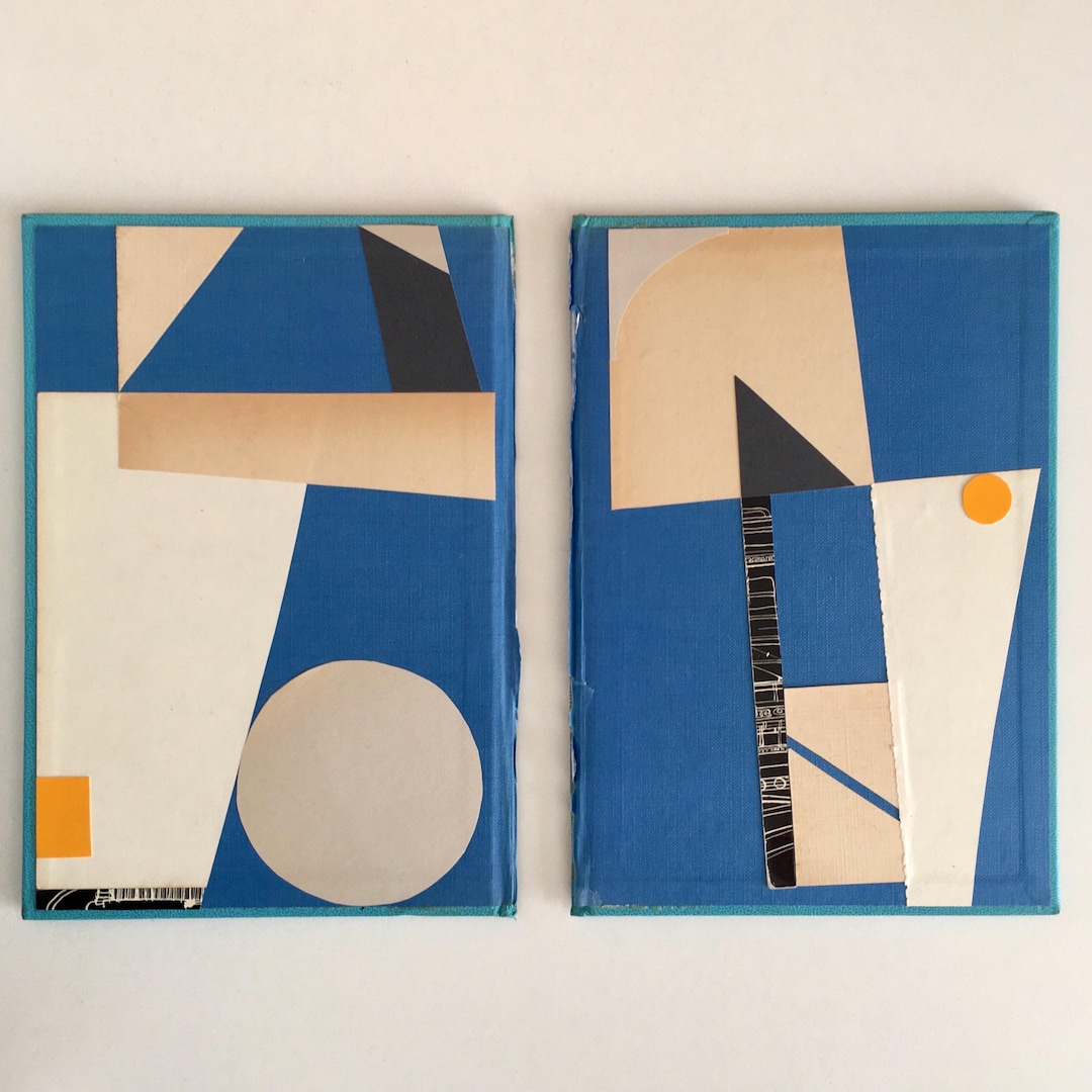 Minimal Abstract Artworks on Book Covers, Blue Retro Artwork, Diptych ...