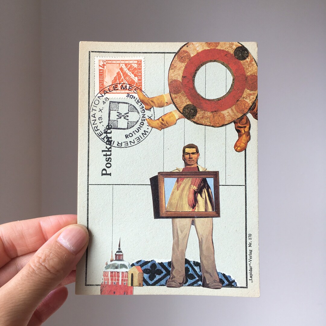 Surreal Collage Art on Vintage Postcards, Various Pieces, 1940s ...
