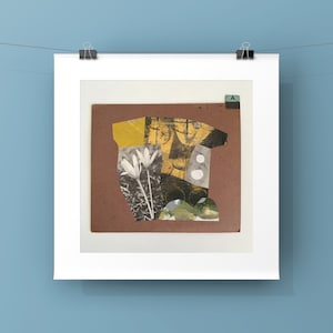 Handmade Collage on Vintage Tab Sheet, Abstract Collage With Floral ...