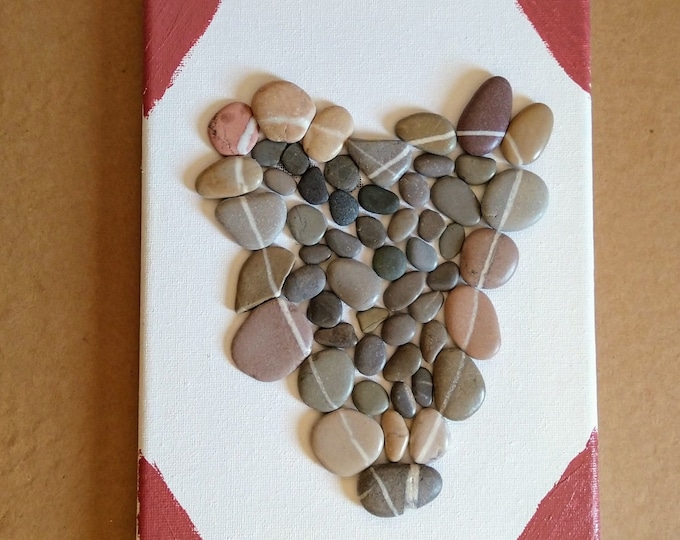 Pebble Art on Canvas, Striped Pebbles Heart, Valentine's Gift, Wall ...