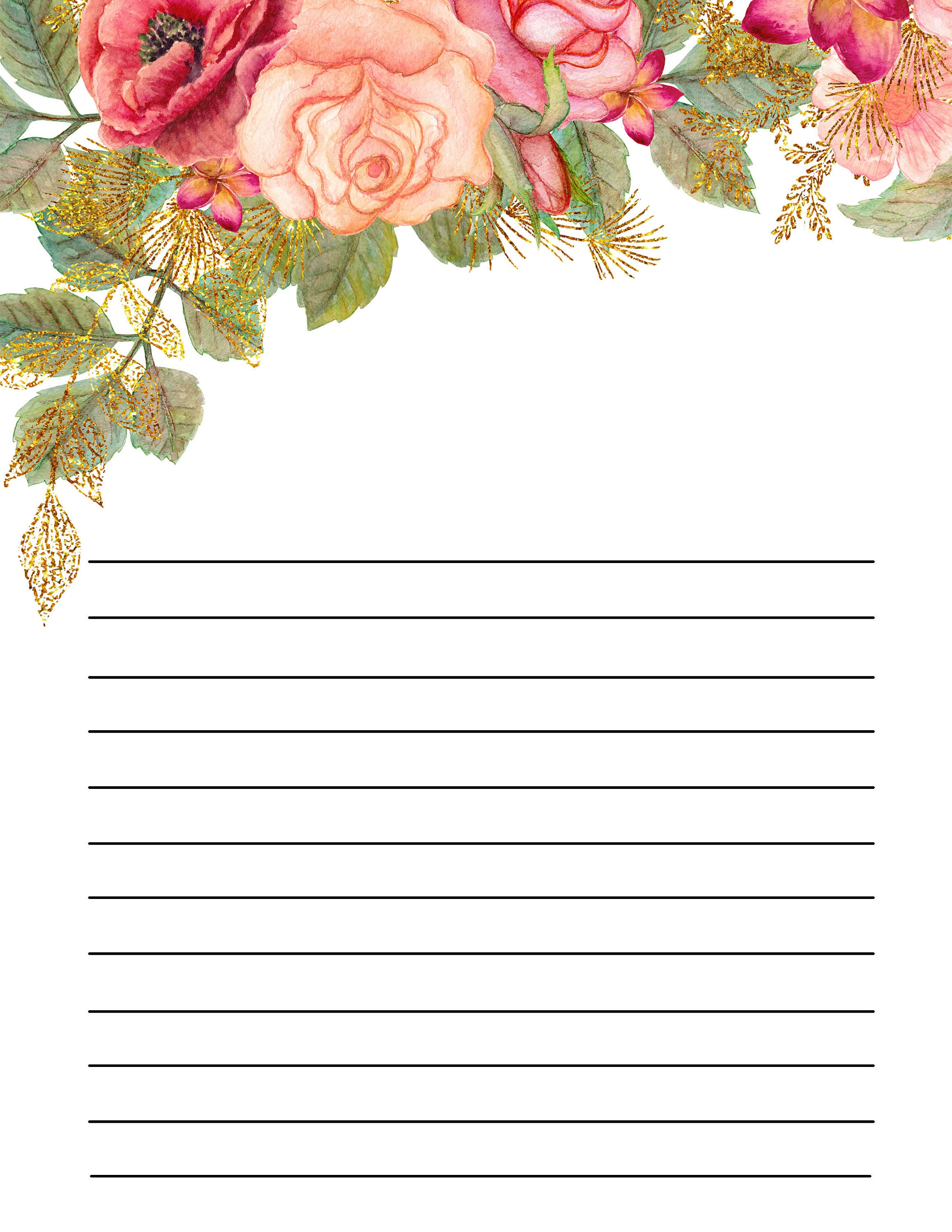 Rose Lined Paper Printable - Digital Download/instant Access/journal ...