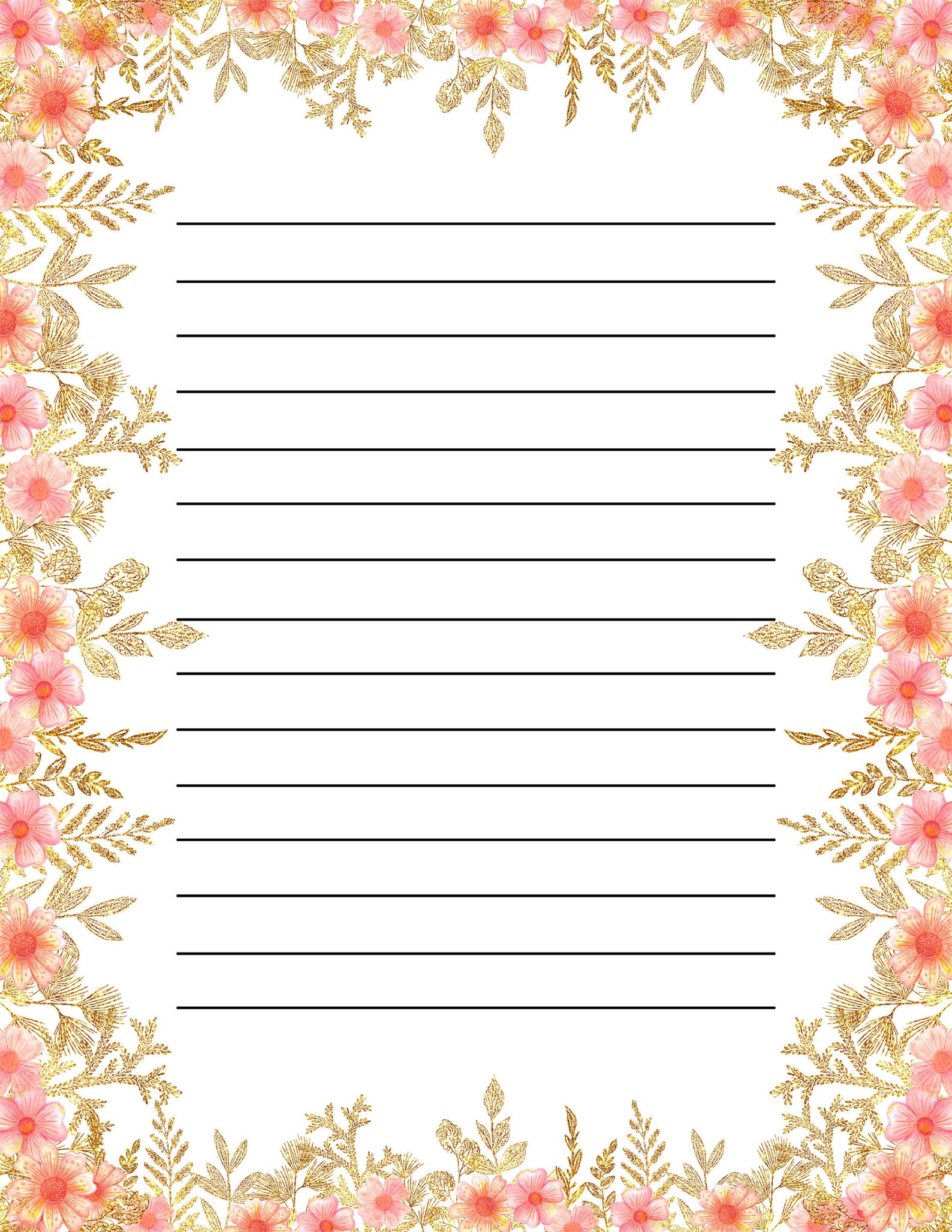 Tiny Roses Lined Paper Printable Digital Download/stationery/journal ...