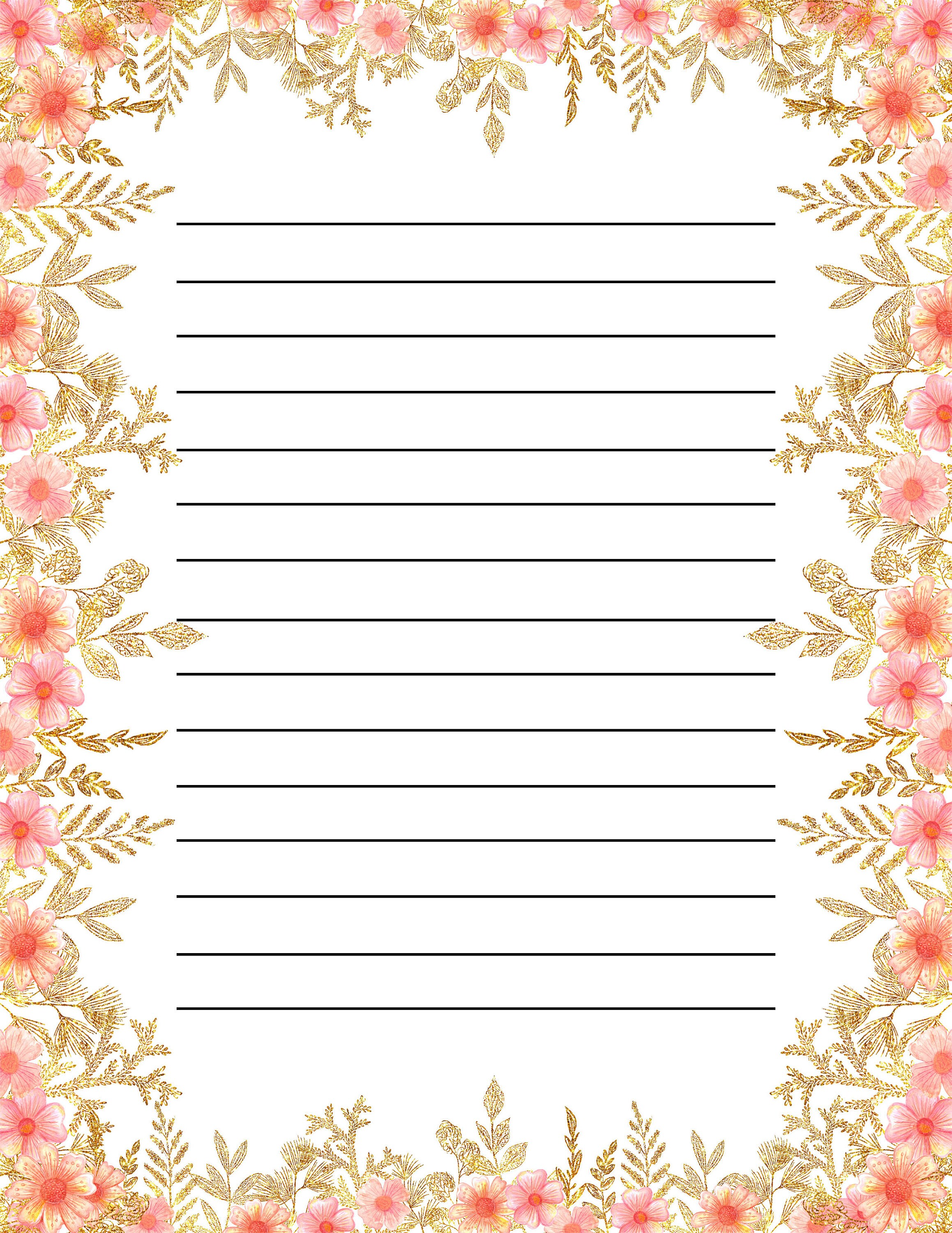 Tiny Roses Lined Paper Printable Digital Download/stationery/journal ...