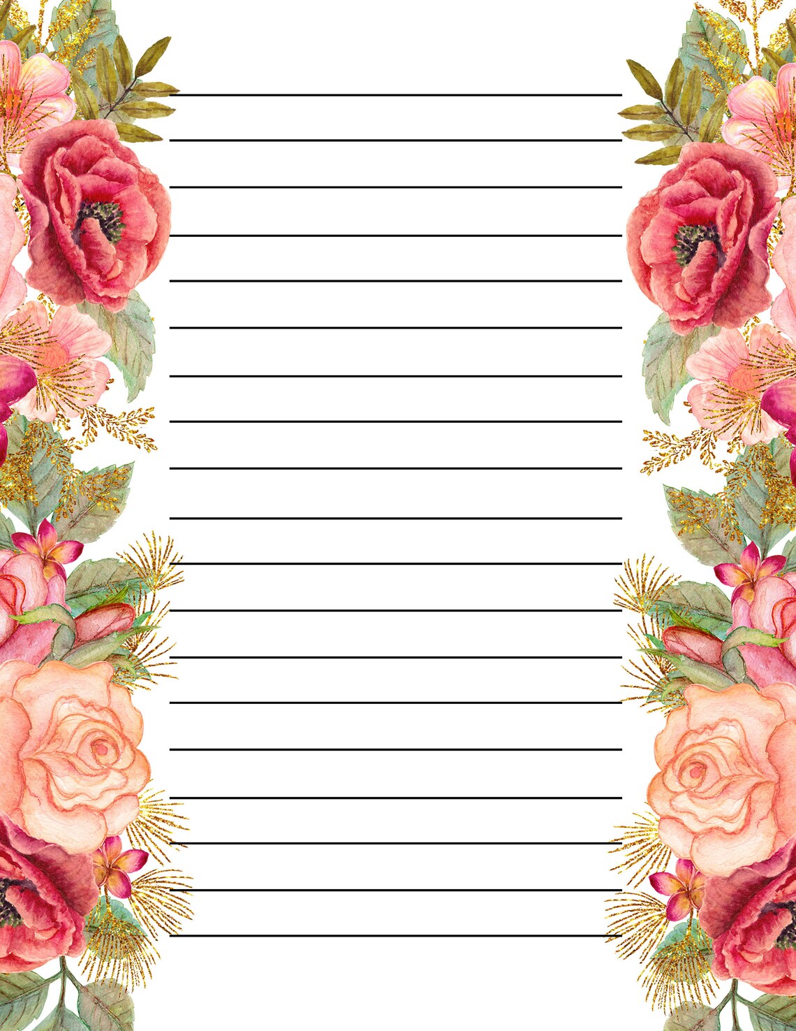Rose Lined Paper Printable Digital Download/instant Access/journal ...