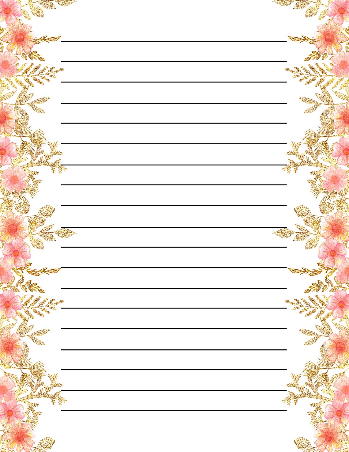 Tiny Roses Lined Paper Printable Digital Download Stationery Journal