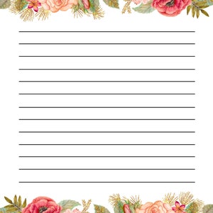 Lined Paper Printable Roses - Digital Download/instant Access/journal ...