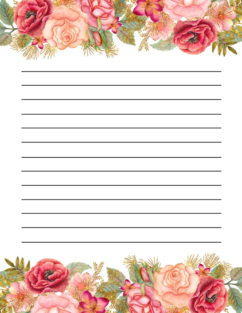 Lined Paper Printable Roses Digital Download/instant - Etsy