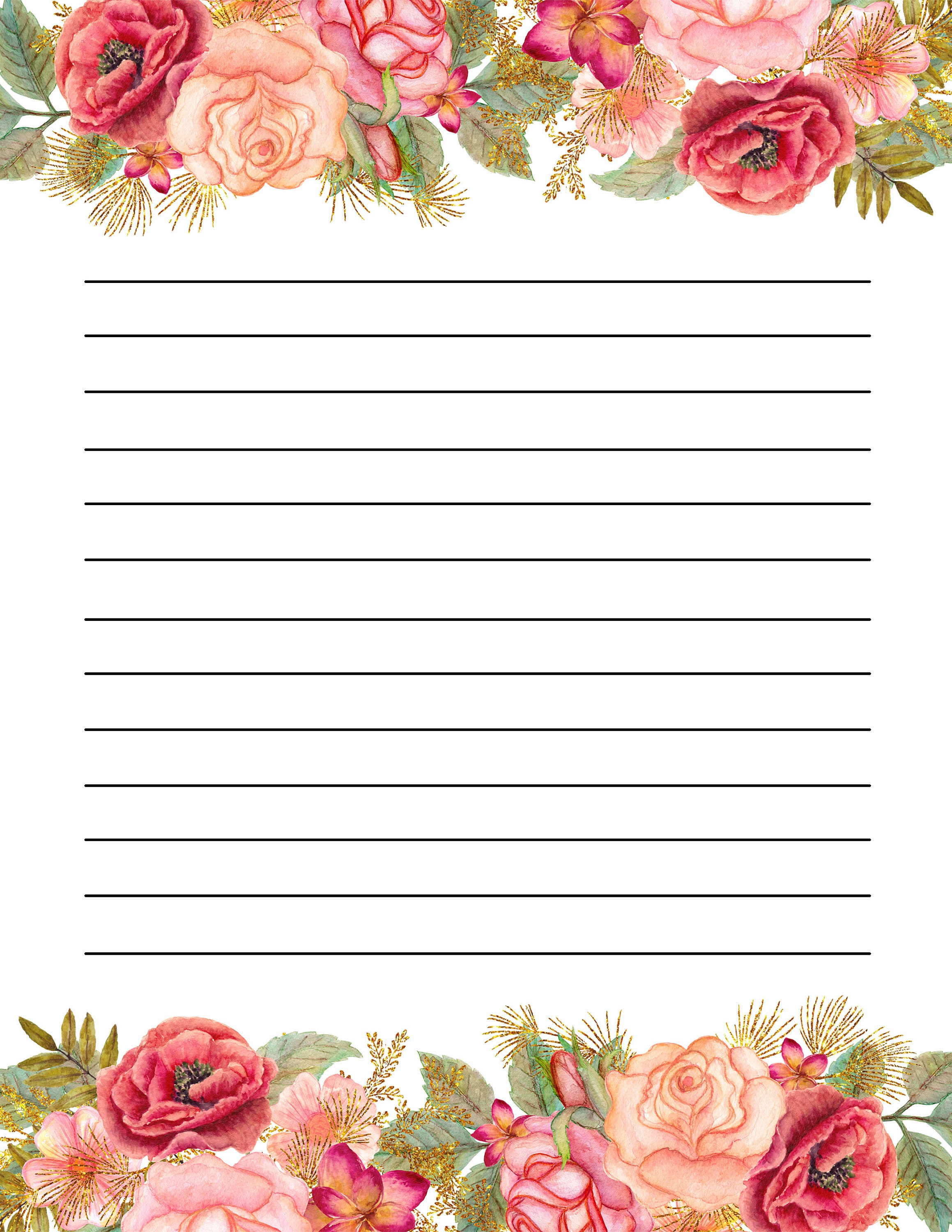 Lined Paper Printable Roses Digital Download/instant - Etsy