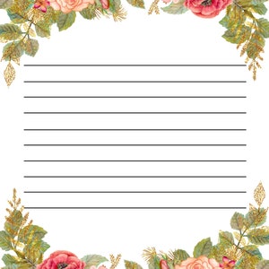Lined Paper Printable Roses - Digital Download/instant Access/journal ...