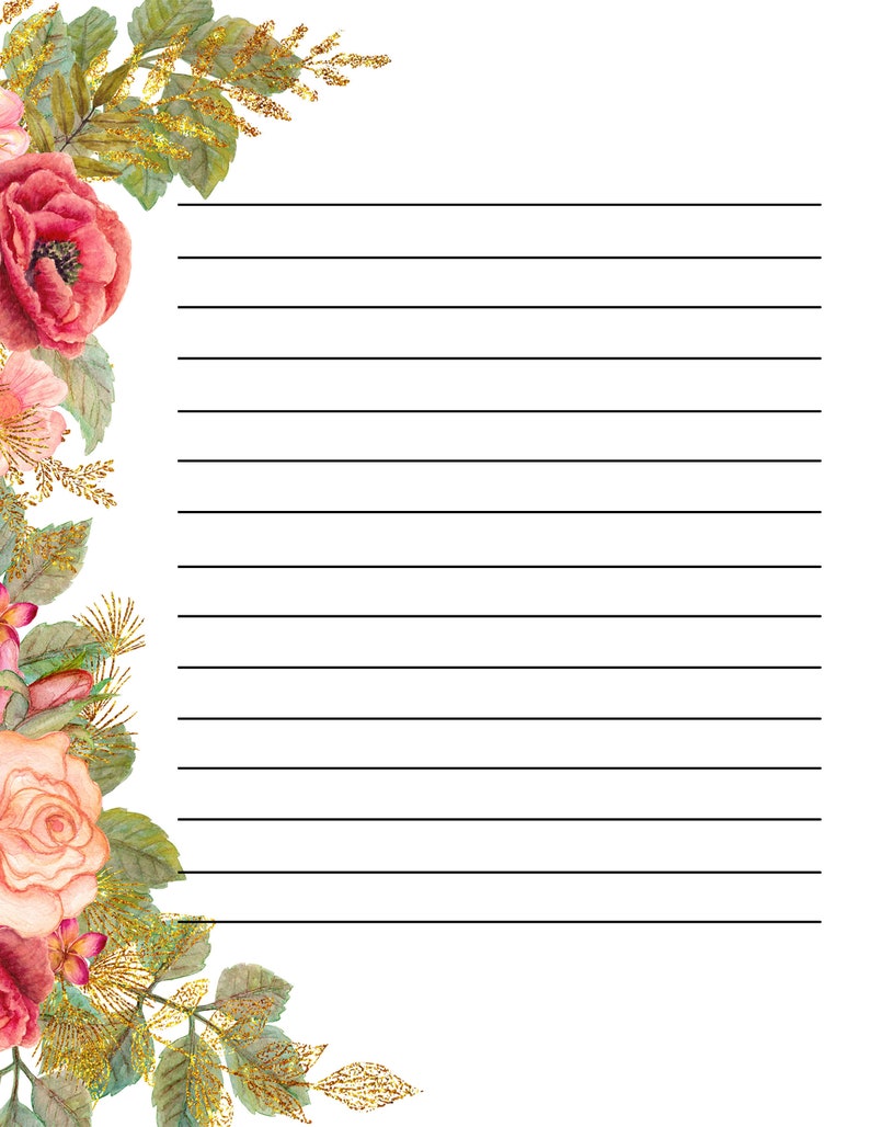 Lined Paper Printable Roses Digital Download/instant - Etsy