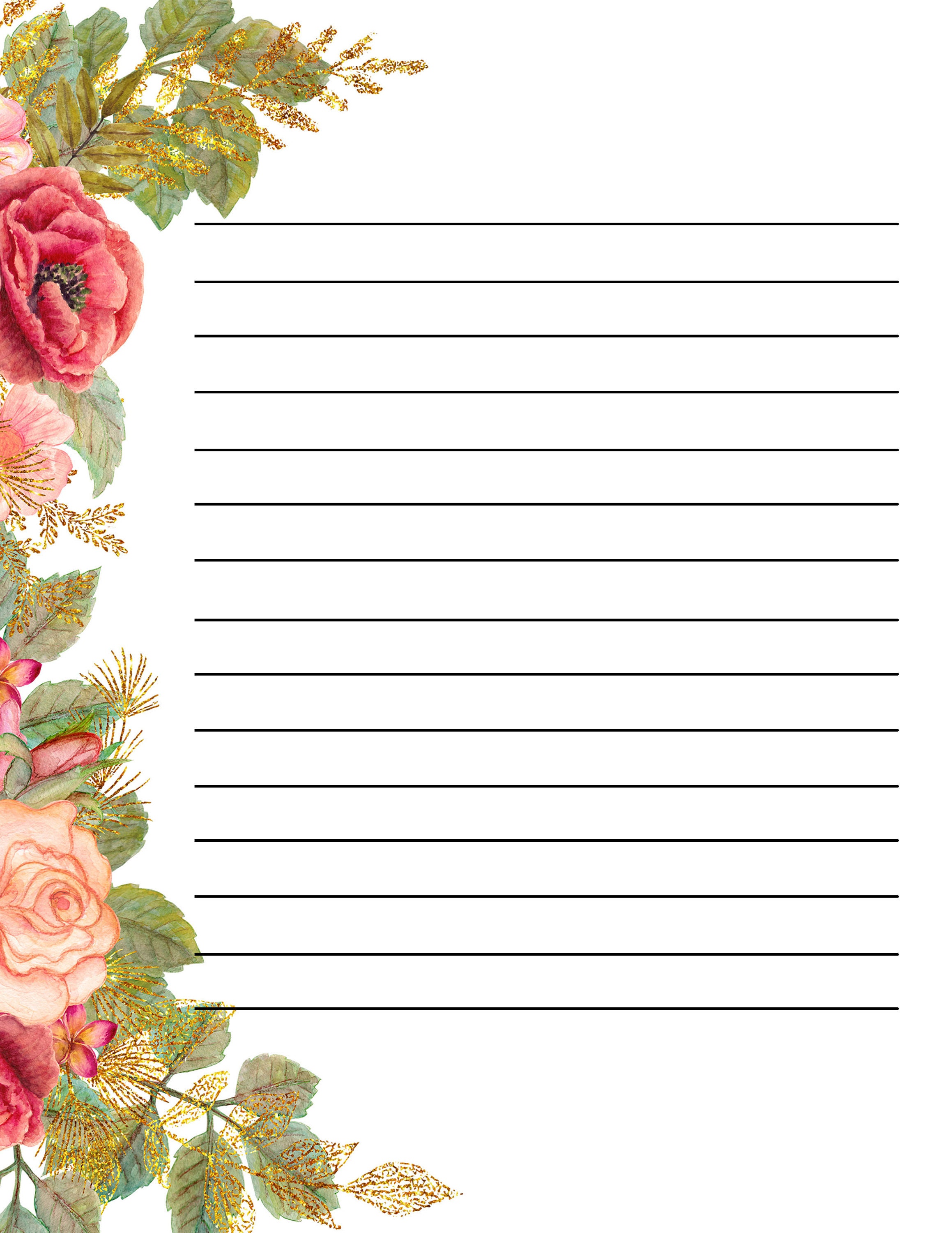 Lined Paper Printable Roses Digital Download/instant - Etsy