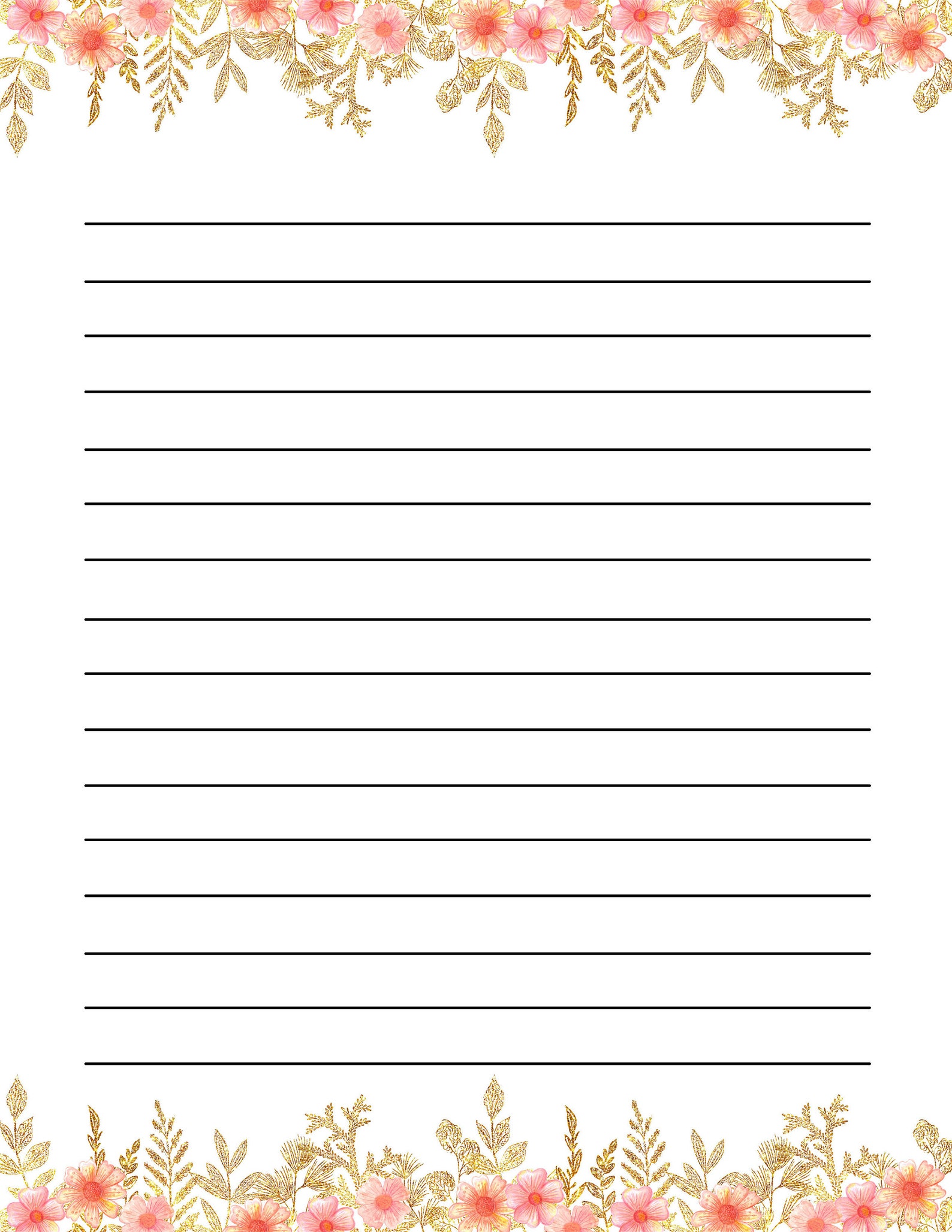 Tiny Roses Lined Paper Printable Digital Download/stationery/journal ...